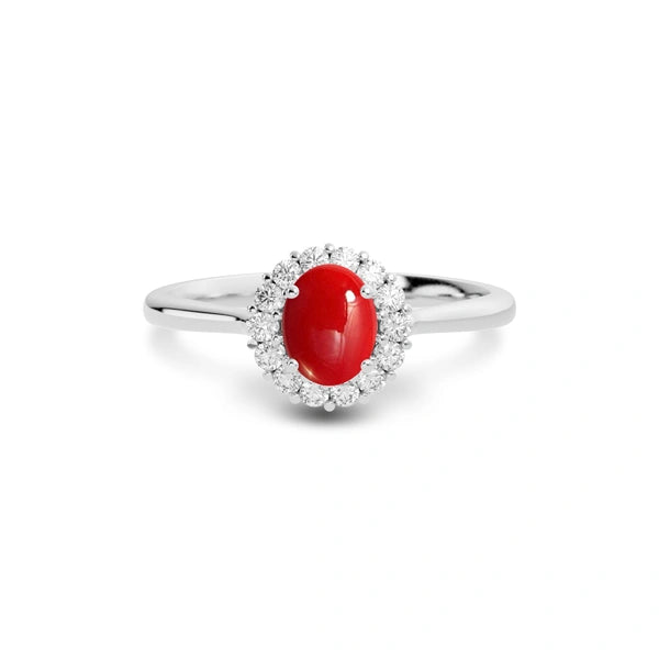 Buy Red Coral Stone Platinum R35 Ring on GemsRoot