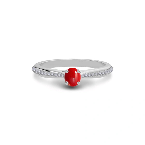 Buy Red Coral Stone Silver R25 Ring on GemsRoot